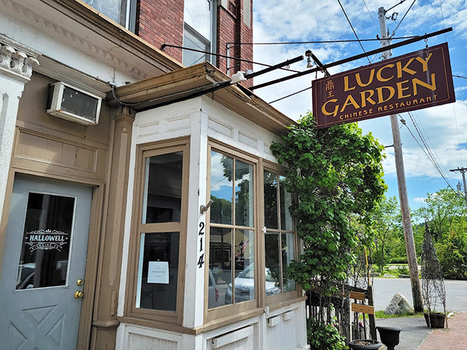 The Lucky Garden sign stands as a beacon of flavor in downtown Hallowell &ndash; like a lighthouse guiding hungry ships to delicious shores.