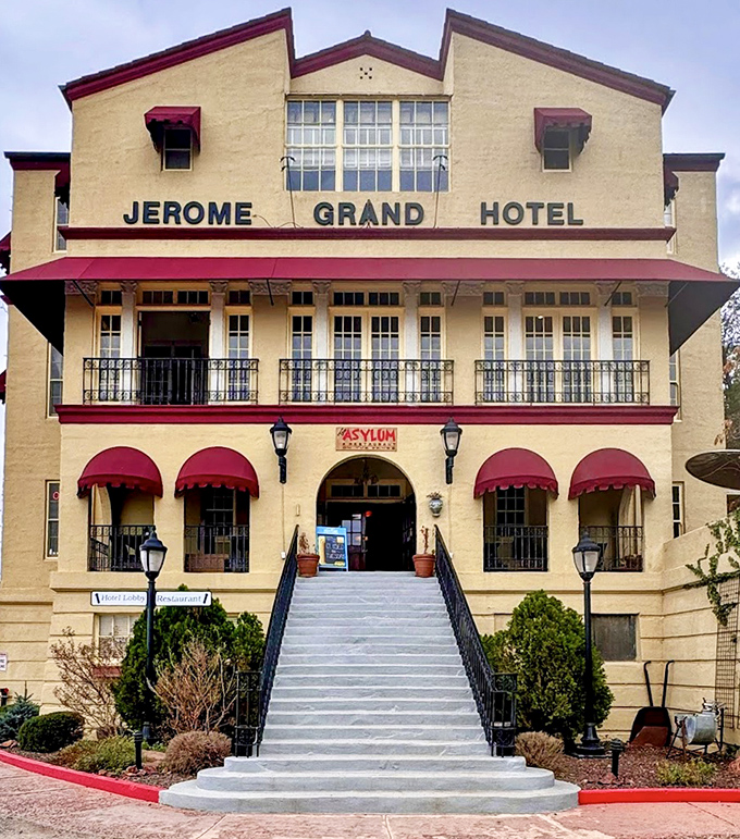 The hotel's exterior showcases its commanding presence in Jerome, a building whose stories and secrets continue to fascinate visitors from across the veil – and across the country.