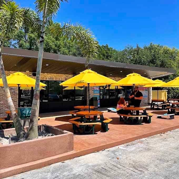 The outdoor patio with string lights creates the perfect summer dining atmosphere &ndash; where Michigan evenings stretch deliciously into night.