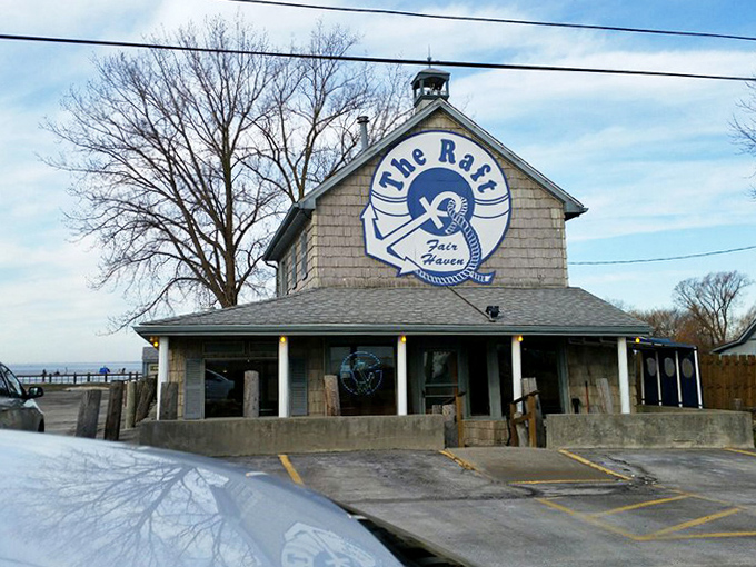 The Raft's exterior proudly displays its maritime heritage, a siren call to hungry travelers seeking refuge from boring, forgettable meals.