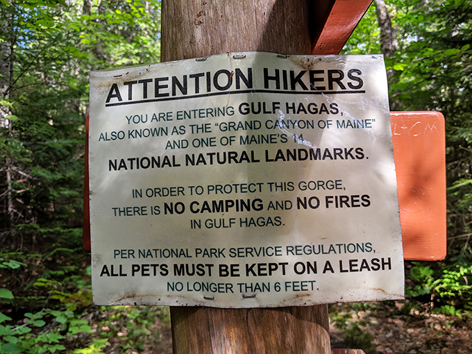 The rules of the wilderness: This sign reminds visitors that preserving Gulf Hagas' beauty requires everyone's cooperation and respect.