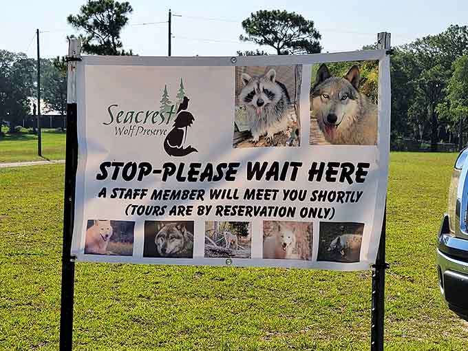 The sign says tours are by reservation only, which is preserve-speak for "this experience is too special to be treated like a drive-through."