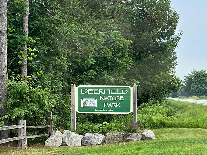 The park entrance sign doesn't just mark a boundary, it's a promise of adventure, a green invitation to leave the ordinary behind.