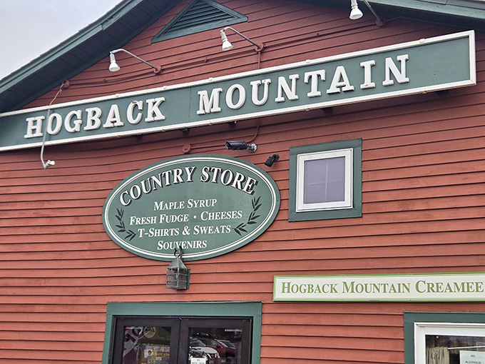 The iconic Hogback Mountain sign, promising country store delights and views that make smartphones seem woefully inadequate.