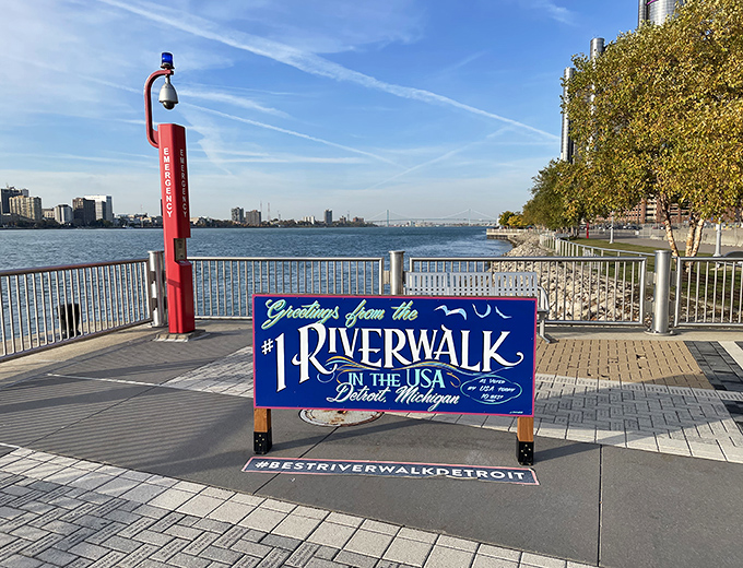 "Best Riverwalk in the USA" isn't just a sign &ndash; it's a well-earned title for Detroit's waterfront masterpiece that keeps on giving.