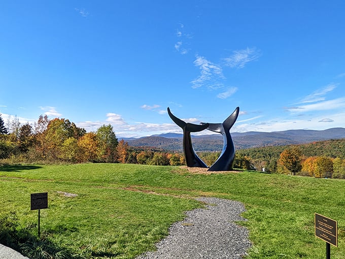 The Whales Tails stand gracefully on their hillside perch, framing Vermont&rsquo;s mountains in every direction.
