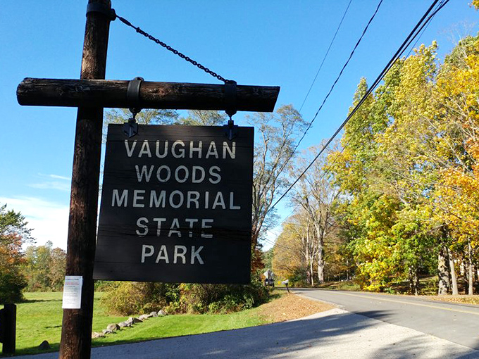The park's entrance sign welcomes visitors to this woodland sanctuary – modest in appearance, magnificent in experience.