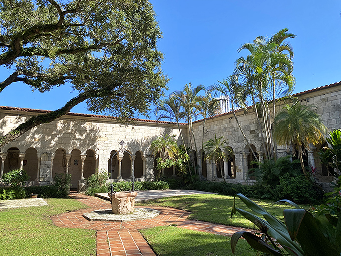 The cloisters of the Ancient Spanish Monastery create peaceful walkways where visitors can contemplate the incredible journey this 12th-century structure made to reach Florida.
