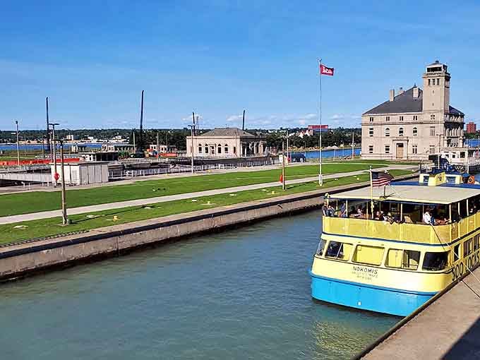Sault Ste. Marie's famous Soo Locks allow visitors to watch massive ships navigate between Lake Superior and the lower Great Lakes.