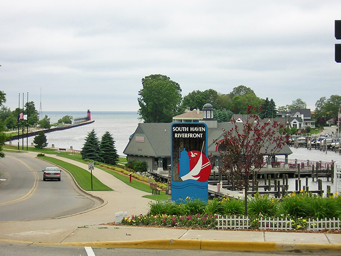 The picturesque harbor at South Haven offers perfect views of Lake Michigan and the town's famous red lighthouse.