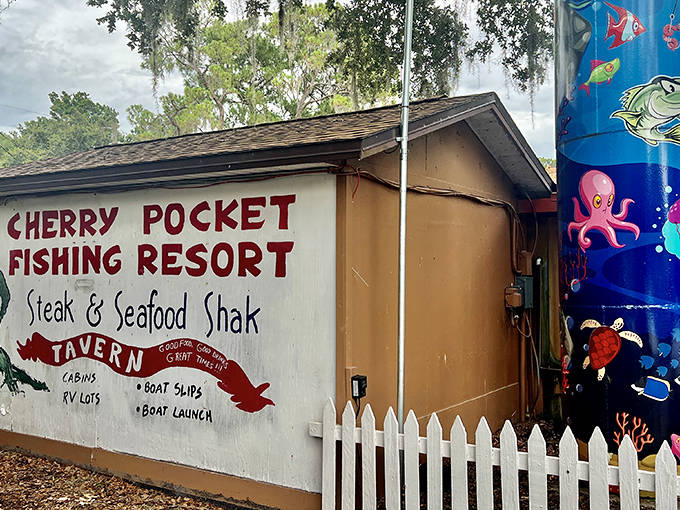 Cherry Pocket's weathered sign promises more than just food – it's an invitation to step back into Old Florida's authentic charm.