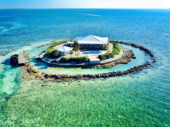 East Sister Rock Island: A perfect circle of paradise floating in turquoise waters, where your private kingdom awaits just off Marathon's shore.