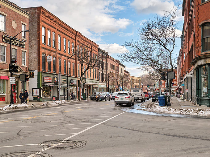 Downtown Brattleboro's brick buildings and wide streets create the perfect setting for an afternoon of exploring local shops and soaking in small-town charm.