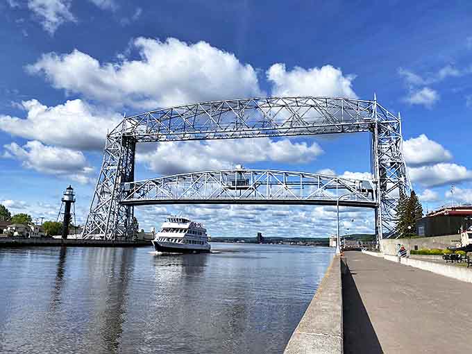 The iconic Aerial Lift Bridge welcomes ships into Duluth's harbor, a perfect starting point for North Shore adventures.