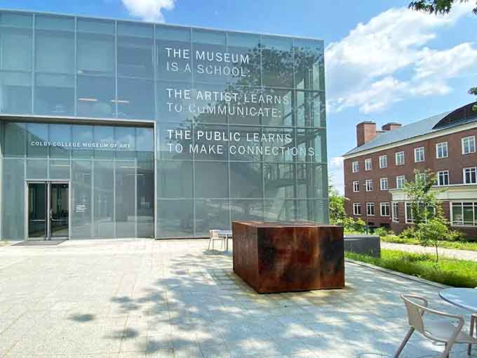 Modern glass walls meet classic brick at this Waterville art haven where culture and architecture dance together beautifully.