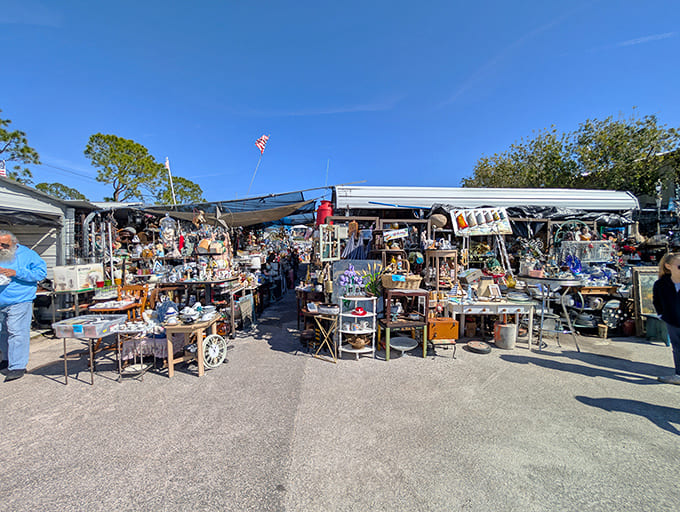 The Daytona Flea & Farmers Market sprawls under open skies, offering endless treasures for early bird shoppers.