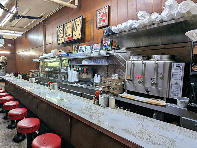 Classic counter culture at its finest! Duly's Place serves up Detroit Coney tradition with those iconic red stools just waiting for hungry customers.