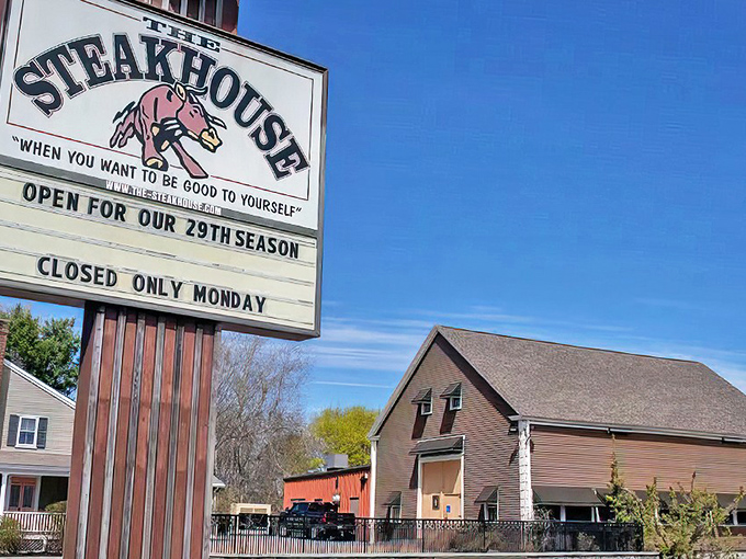The iconic sign for The Steakhouse in Wells promises a treat with its playful pig logo. When you want to be good to yourself, this is the place!