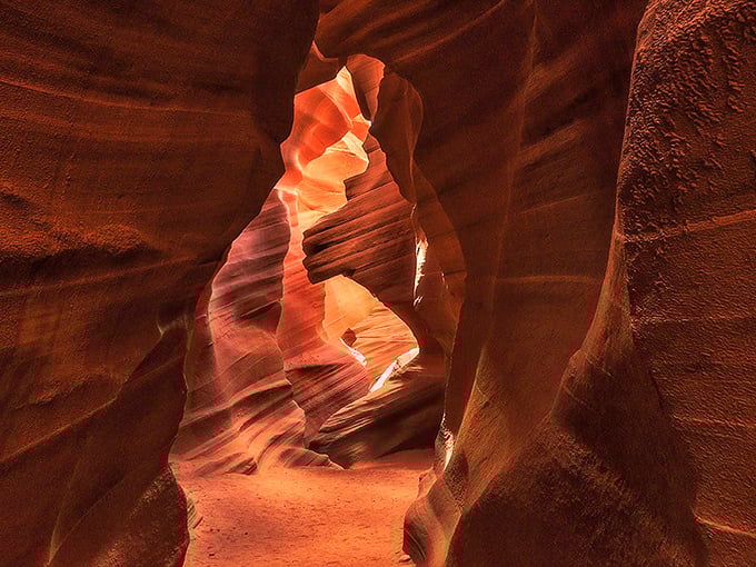 Nature's sculpture gallery: The smooth, flowing curves of Antelope Canyon create a mesmerizing maze of light and shadow that changes by the minute.