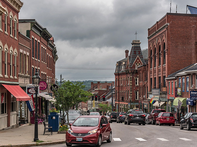 Historic buildings line Belfast's welcoming downtown, where red brick facades and colorful storefronts create a postcard-perfect Maine scene.