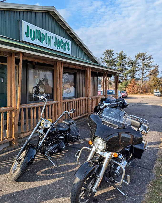 Motorcycles parked outside Jumpin' Jacks tell the story - this North Branch eatery is a favorite pit stop for riders seeking hearty meals after cruising Minnesota's scenic roads.