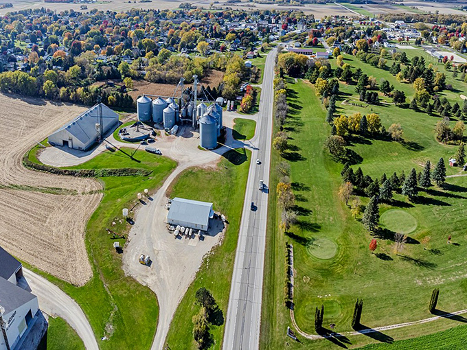 From above, Harmony reveals its perfect balance of rural charm and small-town planning, with farmland and community existing in perfect symbiosis.