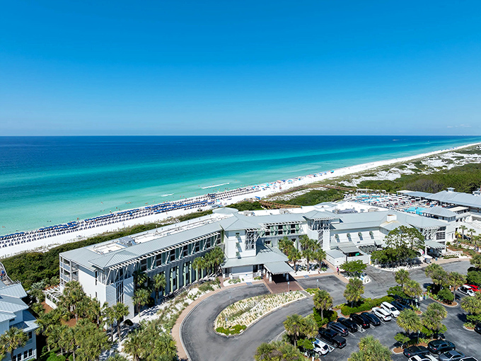 From above, WaterColor Inn resembles a meticulously planned paradise where Mother Nature and architects finally agreed on something spectacular.