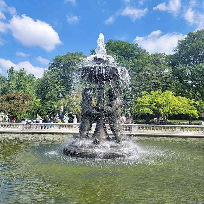 This ornate fountain serves as a stunning centerpiece, offering visitors a peaceful spot to rest between exhibits while kids toss pennies and make wishes.