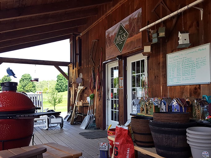 Inside the market's wooden interior, handcrafted treasures and practical goods await discovery in every nook and cranny.