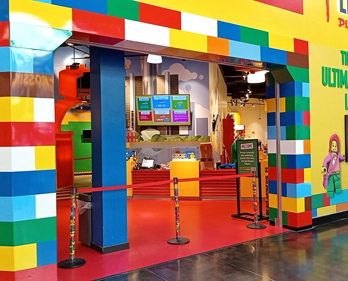 The entrance beckons with LEGO-patterned walls in eye-popping colors, like walking into a kaleidoscope where fun, not fashion sense, makes the rules.