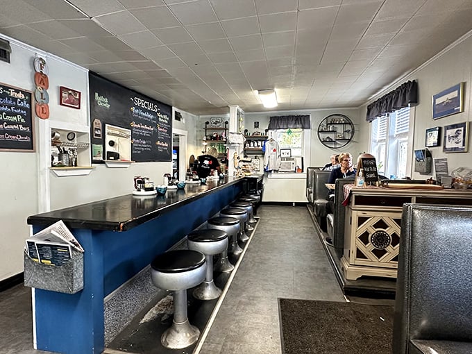 Classic counter seating where breakfast dreams come true and coffee cups never stay empty for long.