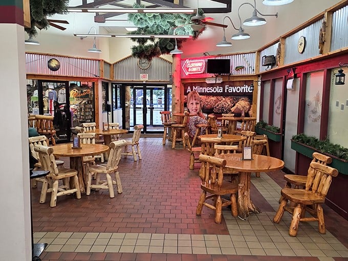 Log furniture at a convenience store? Someone understood that Minnesotans deserve rustic charm with their road trip snacks.