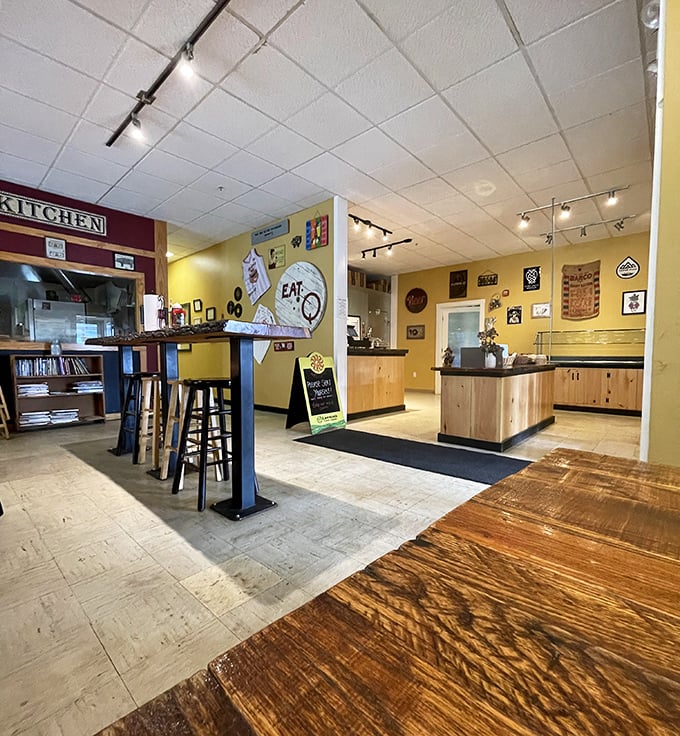 Step inside to a world where yellow walls and rustic charm set the stage for BBQ magic.