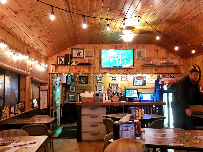 Warm pine paneling and string lights create the perfect burger sanctuary &ndash; cozy enough for locals, welcoming enough for travelers seeking flavor nirvana.