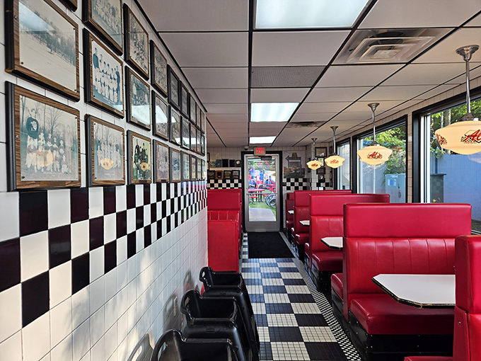 Step inside and time rewinds &ndash; classic checkered floors, red vinyl booths, and walls of memories create the diner of your dreams.