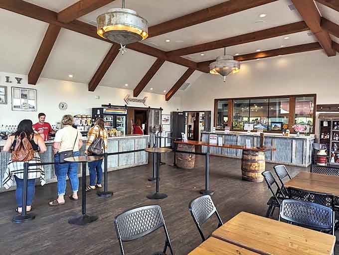 Where wine dreams come true &ndash; rustic wooden beams meet modern tasting counters in this inviting space.