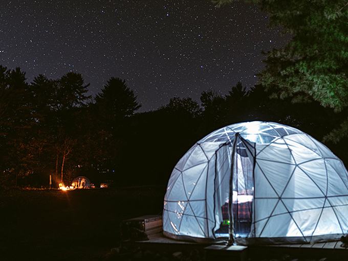 When darkness falls, the dome becomes a portal to the cosmos—Maine's version of sleeping with the universe.