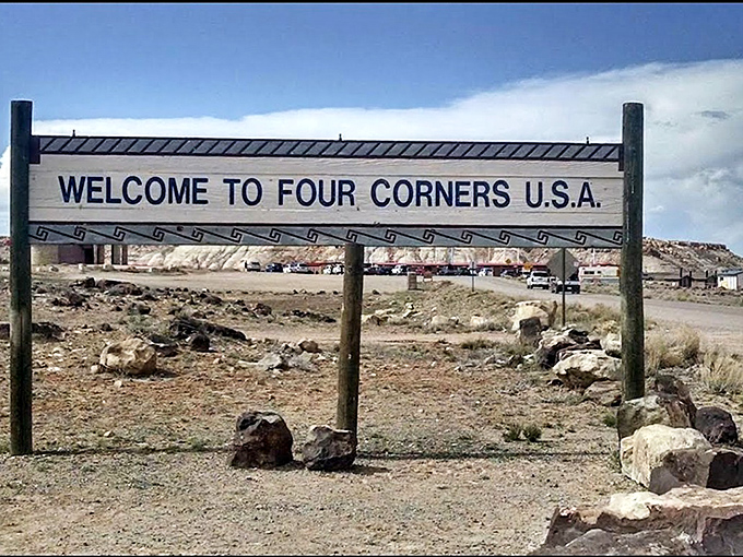 Welcome to Four Corners U.S.A. &ndash; The sign that greets visitors to this unique geographical wonder.