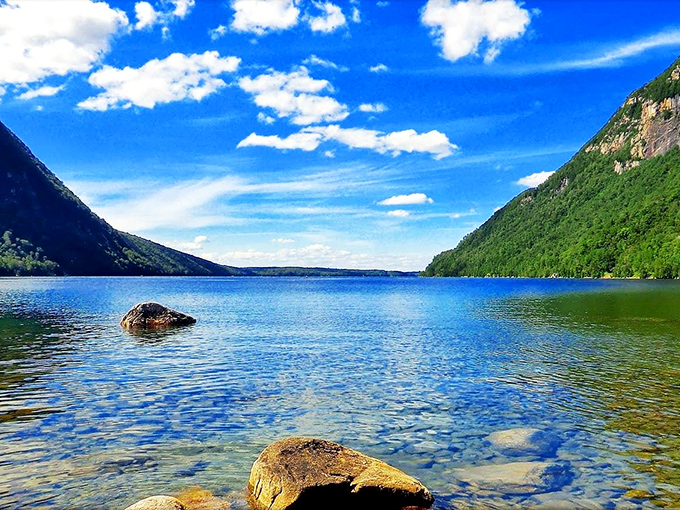 Water so clear you can practically see tomorrow, proving that Lake Willoughby takes its reputation for pristine conditions very seriously indeed.