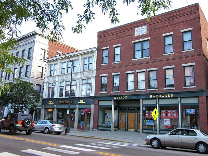 Historic storefronts along North Main Street showcase the architectural charm that makes downtown Barre a living museum.
