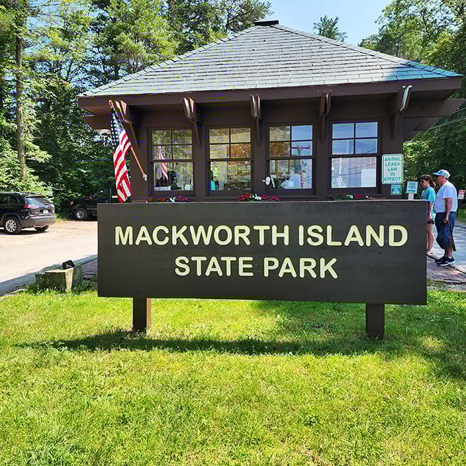 Welcome to paradise: The park entrance greets visitors with rustic charm and the promise of adventure ahead.