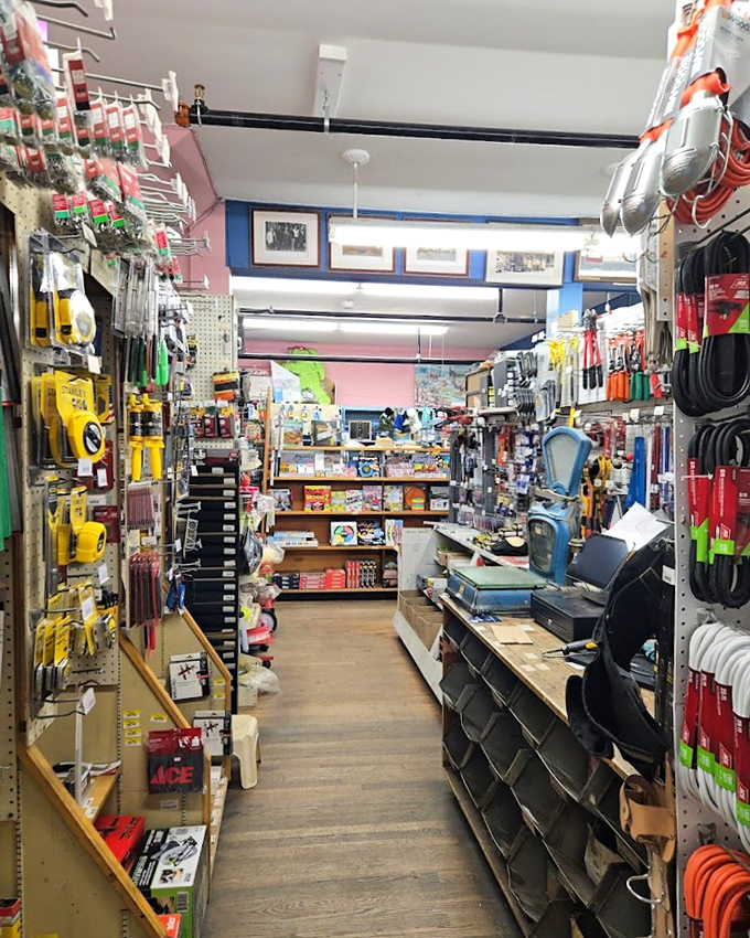 Navigate through narrow aisles packed with hardware treasures where finding that one perfect screw feels like striking gold.