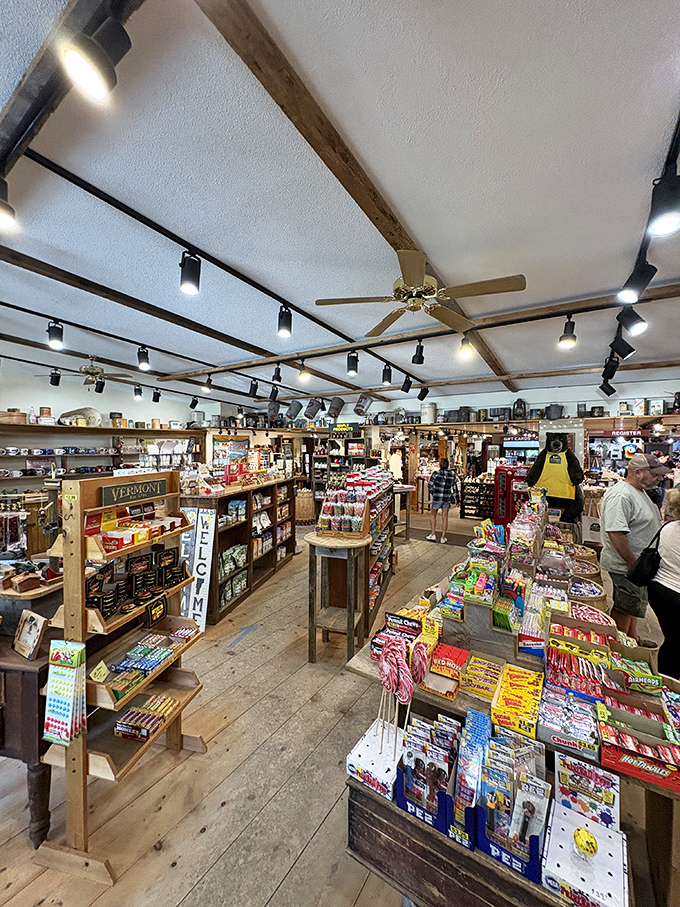 Inside, wooden beams and rustic charm create the perfect backdrop for Vermont's finest local goods and nostalgic treats.