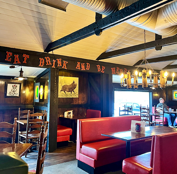 "Eat, Drink and Be Merry" isn't just a slogan at Turk's – it's practically a guarantee once you settle into these cozy red booths.