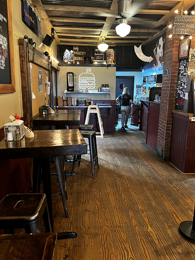 Step inside to wooden warmth and vintage charm &ndash; Worthy Burger's interior invites you to settle in for a meal that transcends fast food expectations.