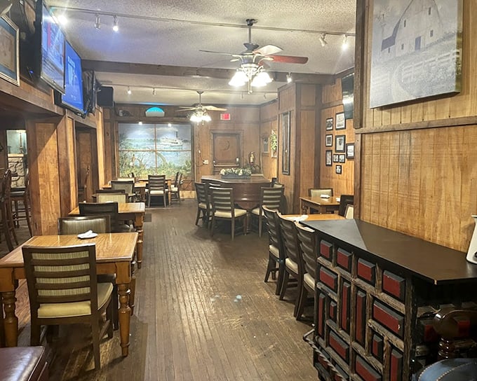 Wood-paneled walls and well-worn floors tell stories of countless memorable meals. This isn't designer rustic&mdash;it's the real deal, earned through years of service.