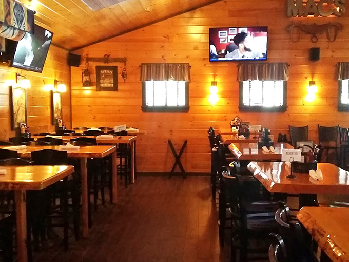 Warm pine walls and golden lighting create the perfect backdrop for memorable meals &ndash; like dining in a friend's exceptionally well-designed cabin.