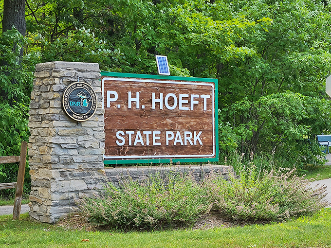 The entrance sign to P.H. Hoeft State Park stands like a friendly greeter, minus the awkward small talk about the weather.