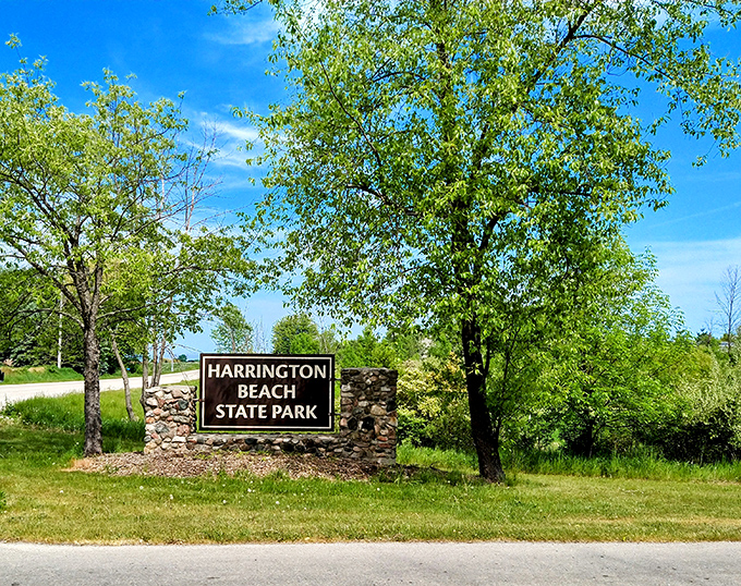 Standing tall at the entrance, this sign doesn't just mark a location&mdash;it promises adventures waiting beyond the trees.
