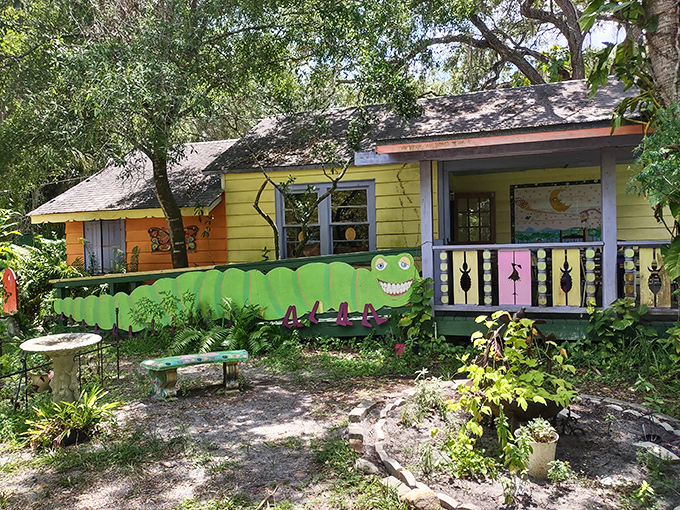Whimsical structures at the Sarasota Children's Garden invite young visitors to explore and play &ndash; including this colorful caterpillar that seems to crawl right out of a storybook.